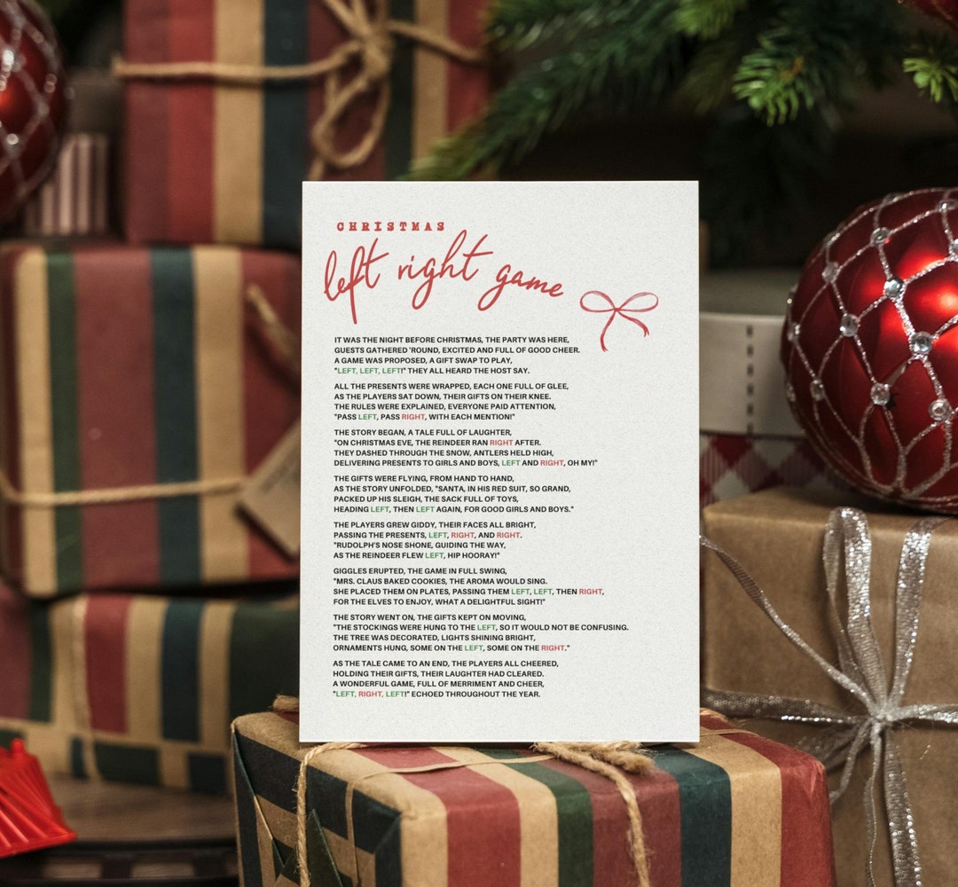 Pass the Gift Poem Christmas Left Right Game for Adults Kids Xmas Gift ...