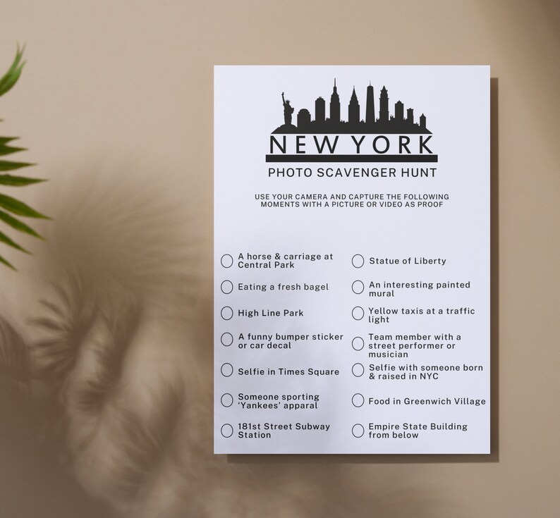 Printable City Scavenger Hunt, New York Scavenger Hunt Game Minimalist ...
