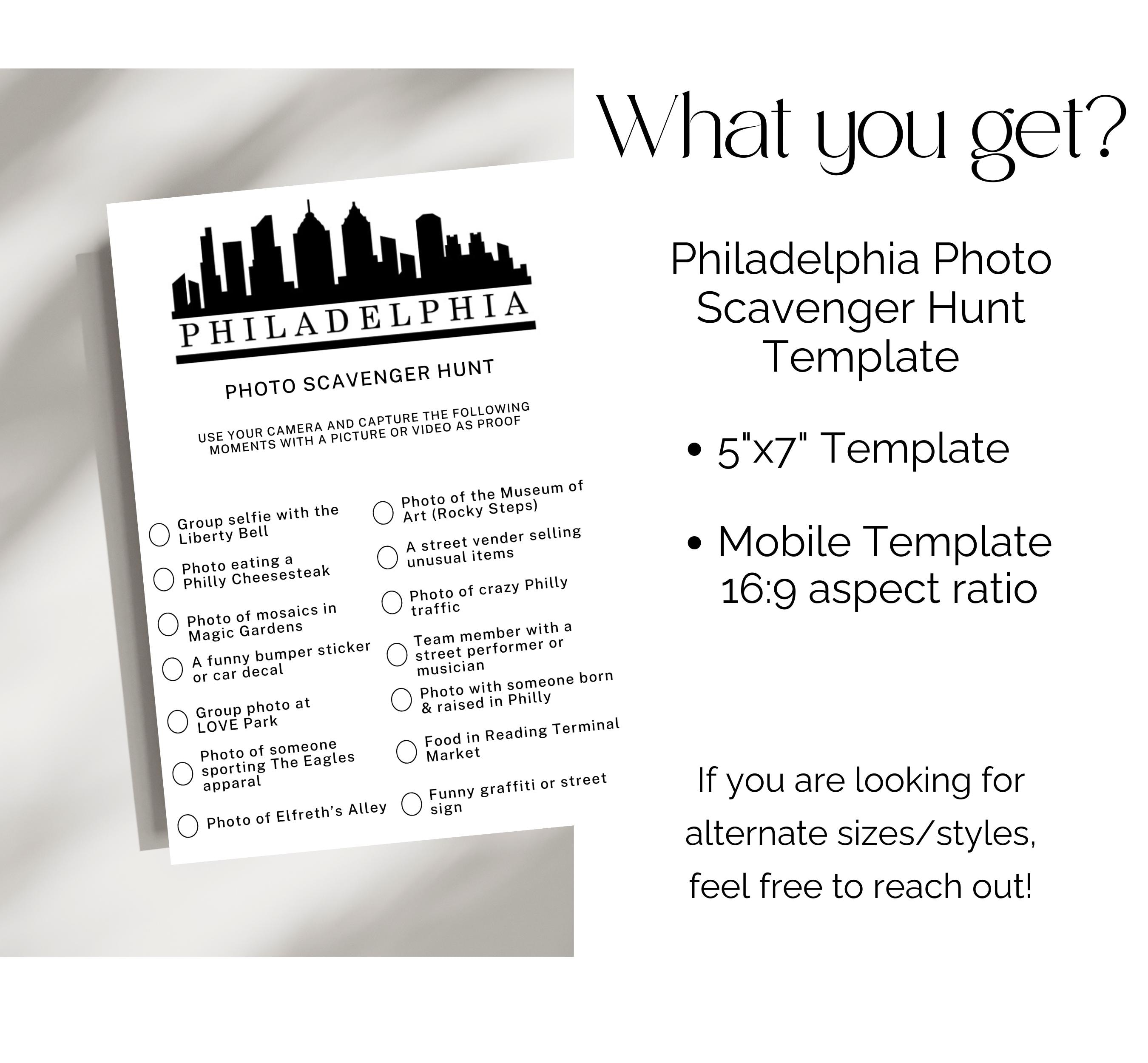 Printable City Scavenger Hunt, Philadelphia Scavenger Hunt Game ...