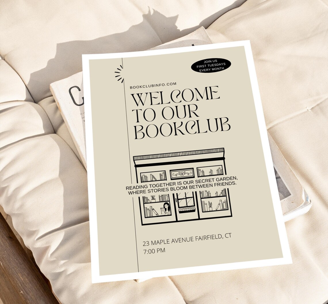 Book Club Flyer Editable Book Club Invite Minimalist Style Bookcore ...