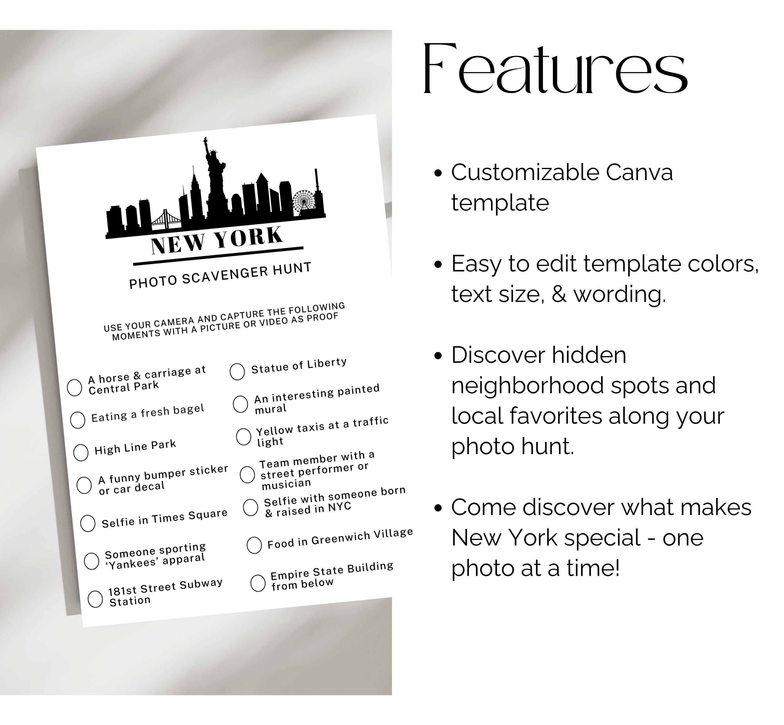 Printable City Scavenger Hunt, New York Scavenger Hunt Game Minimalist ...