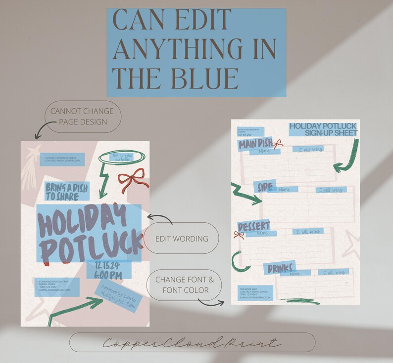 Christmas Potluck Sign up Sheet Editable Potluck Flyer Holiday Potluck ...