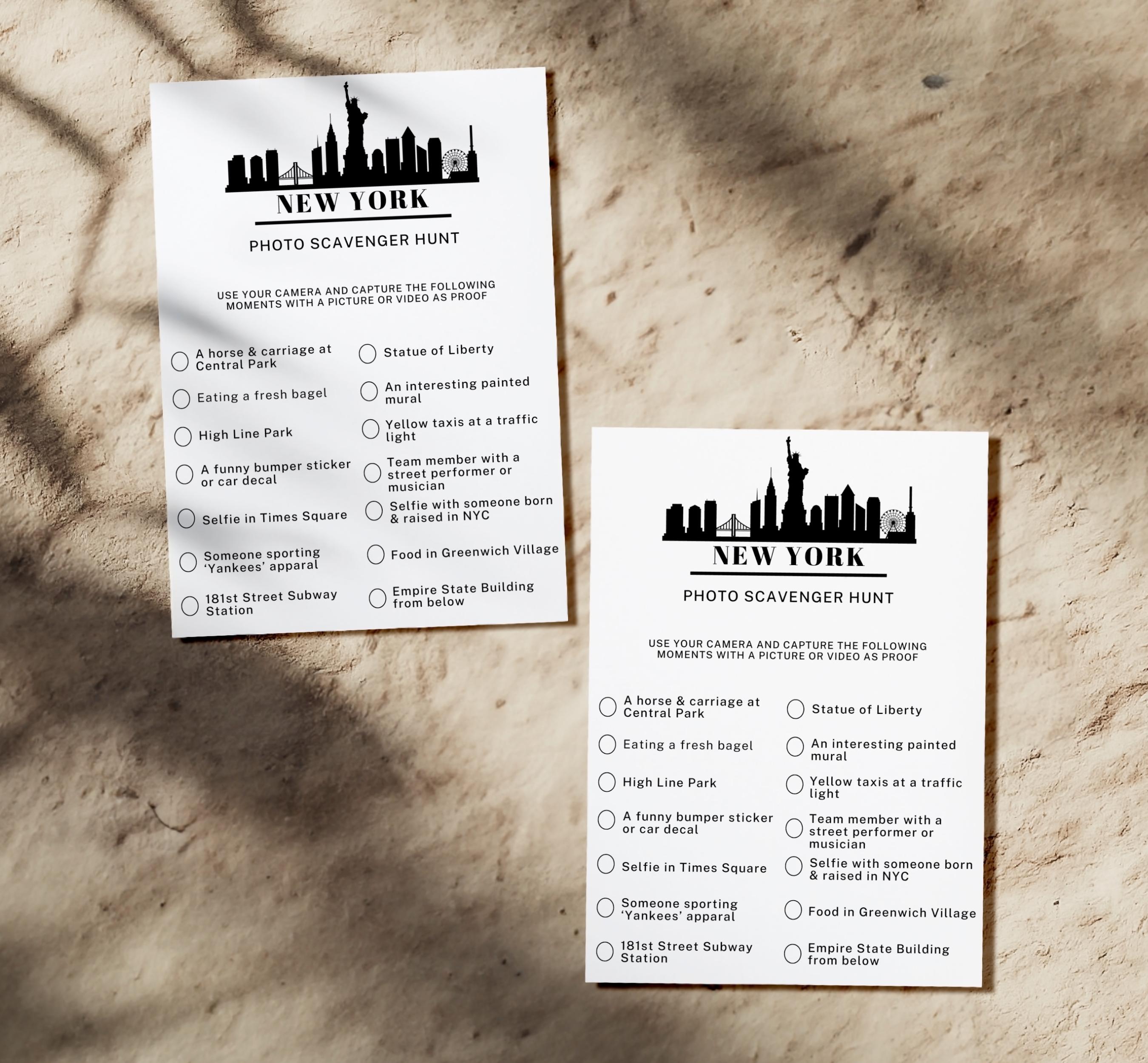 Printable City Scavenger Hunt, New York Scavenger Hunt Game Minimalist ...