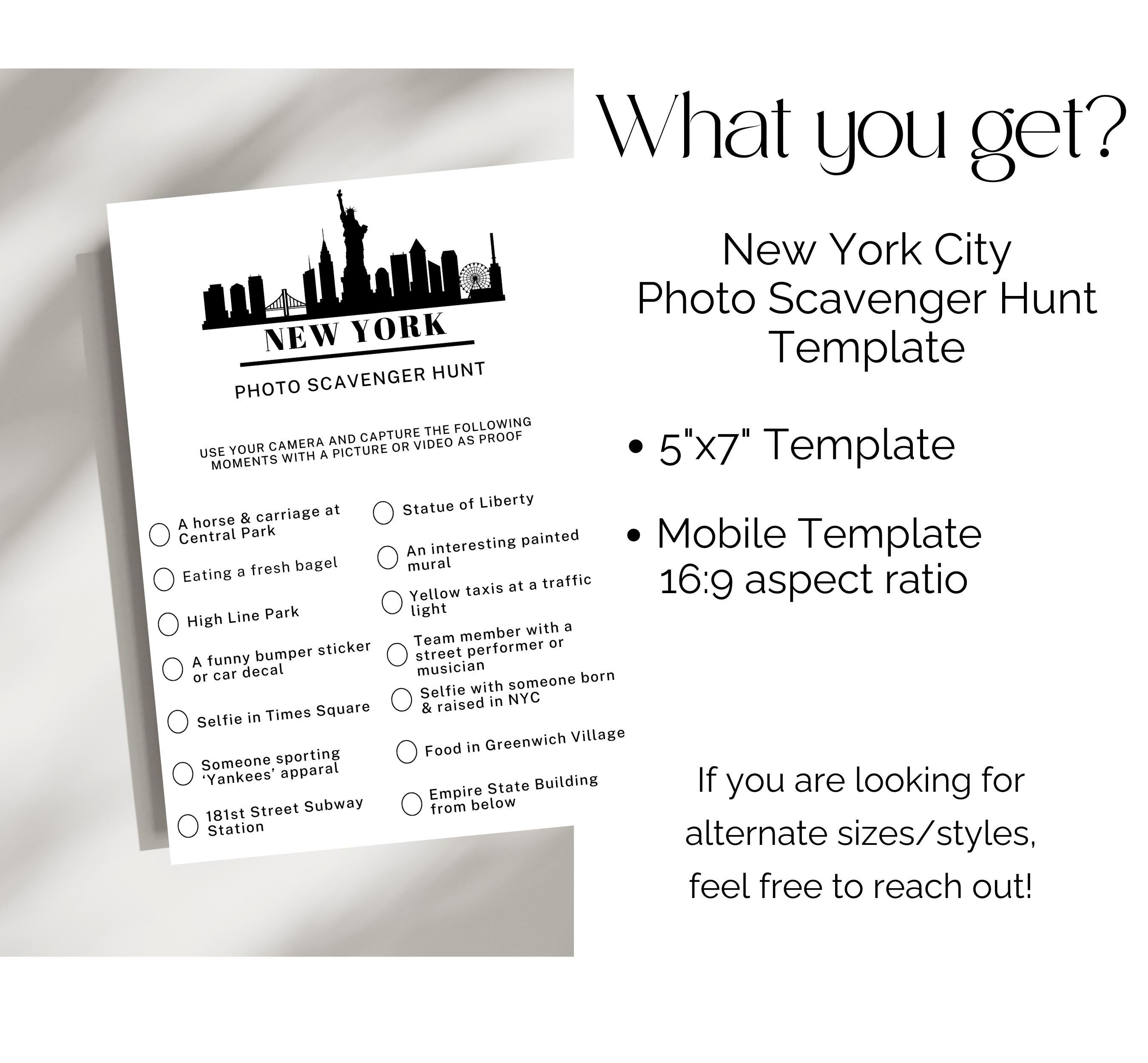 Printable City Scavenger Hunt, New York Scavenger Hunt Game Minimalist ...