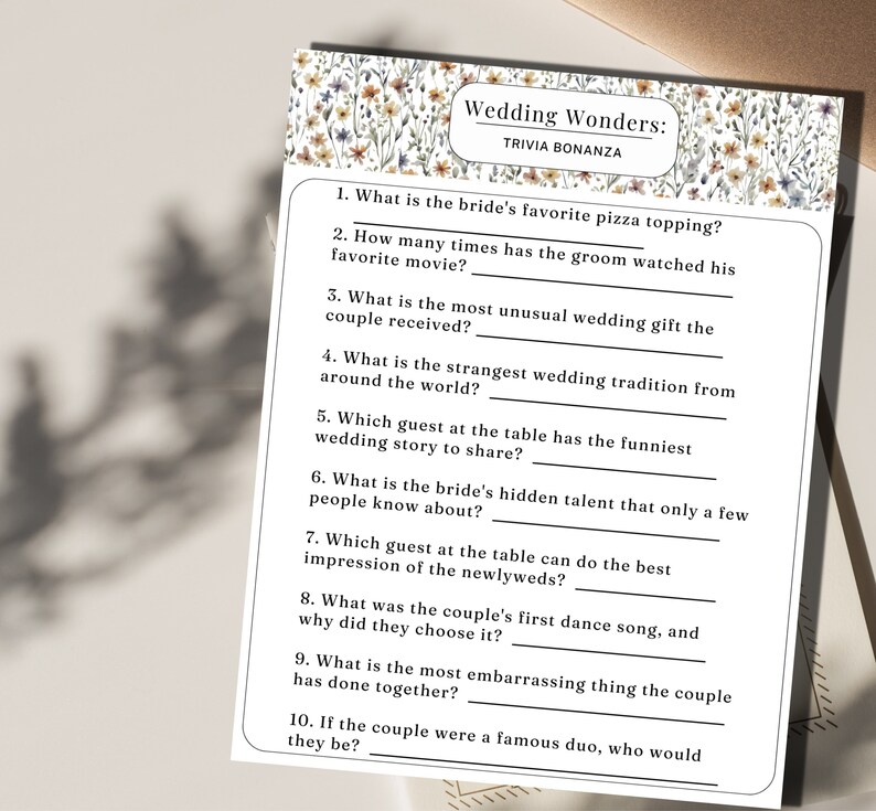 Wedding Trivia Game Fun Fact Wedding Template Wildflower Wedding ...