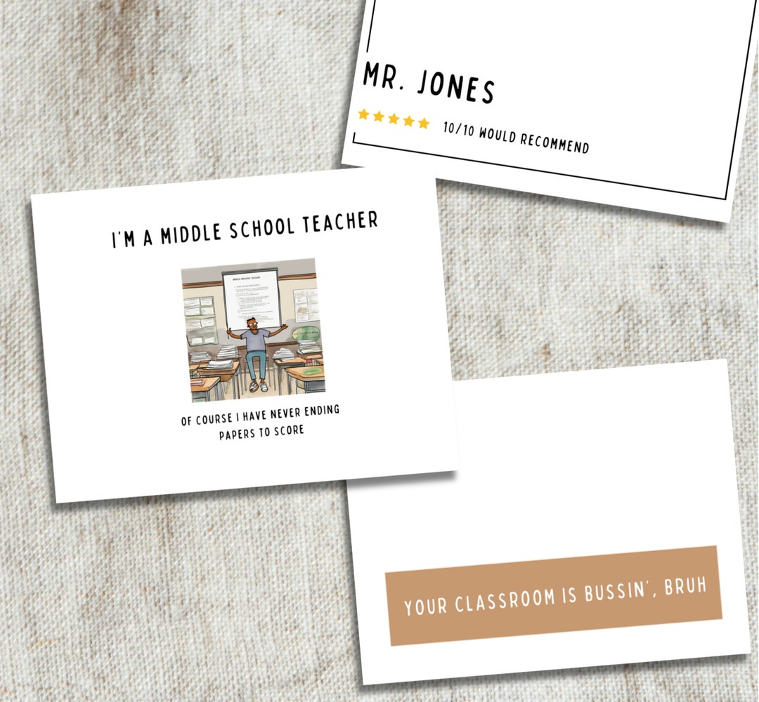 Middle School Teacher Cards, Teacher Appreciation Card Set, Teacher ...