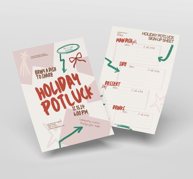 Christmas Potluck Sign up Sheet Editable Potluck Flyer Holiday Potluck ...