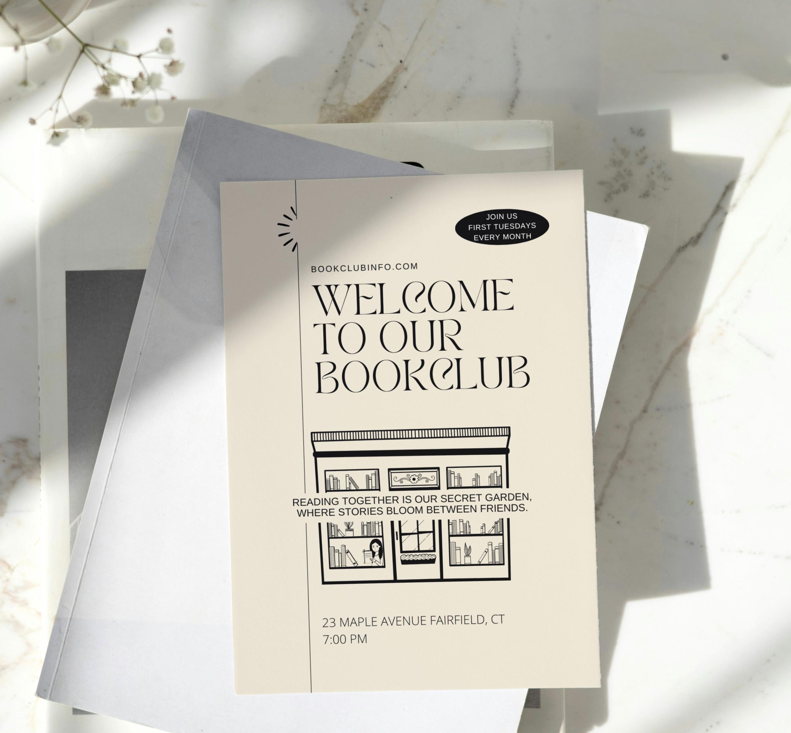 Book Club Flyer Editable Book Club Invite Minimalist Style Bookcore ...