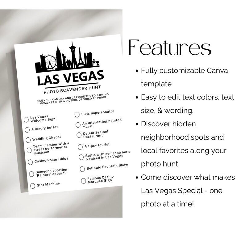 Las Vegas Photo Scavenger Hunt Editable City Scavenger Hunt Adult ...