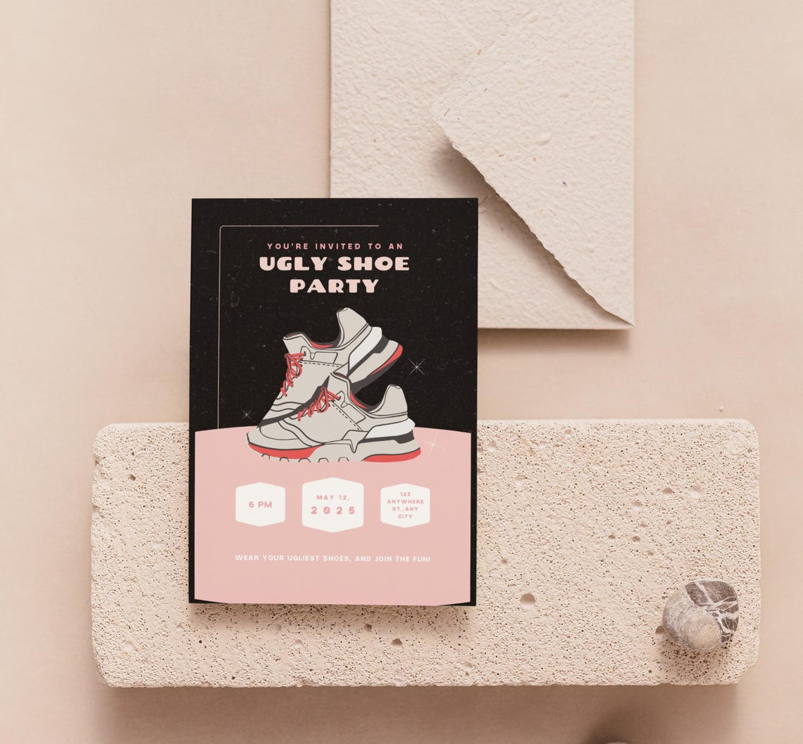 Ugly Shoe Party Invitation Pink Sneaker Ball Invitation Template Girl ...