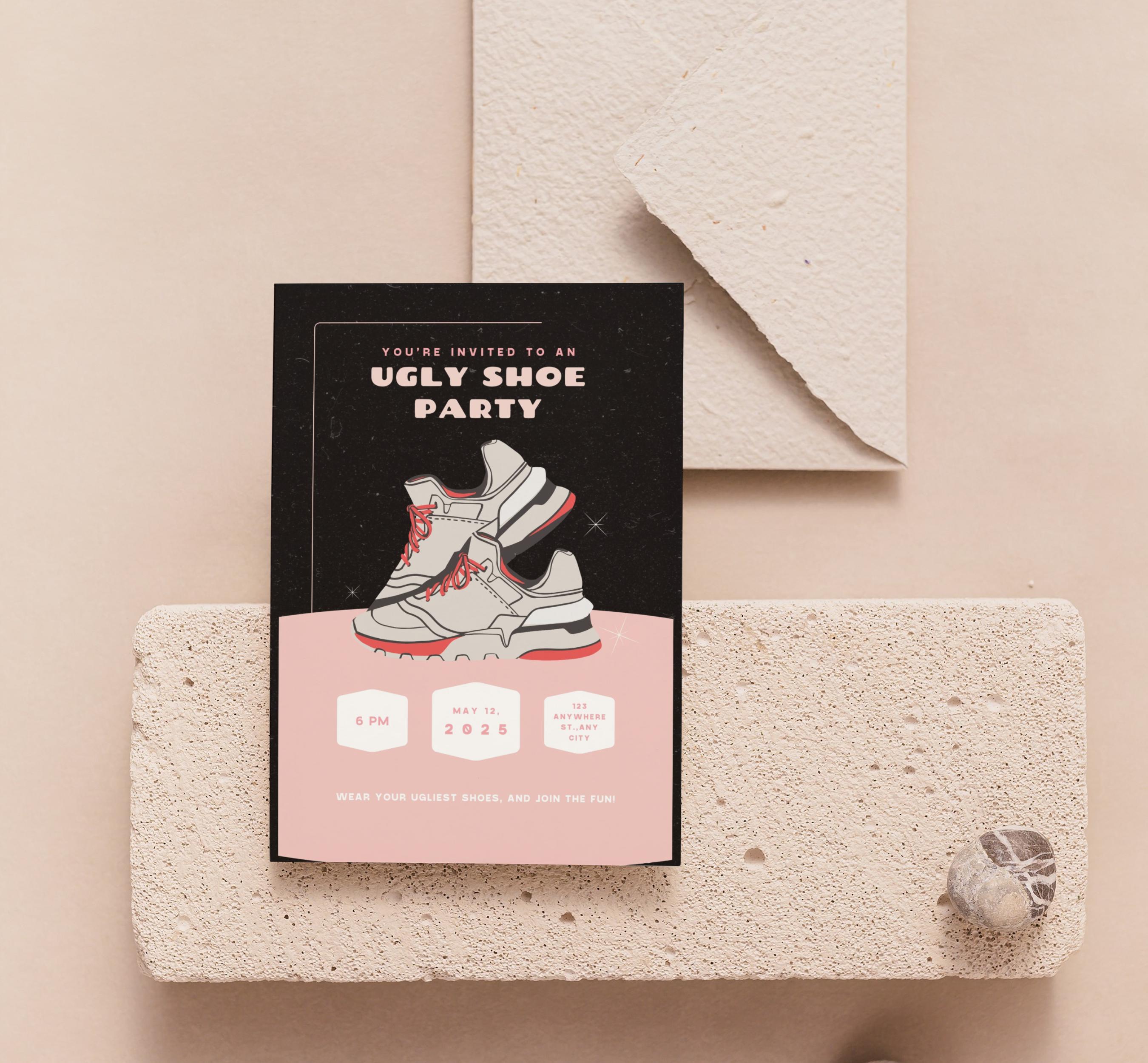 Ugly Shoe Party Invitation Pink Sneaker Ball Invitation Template Girl ...