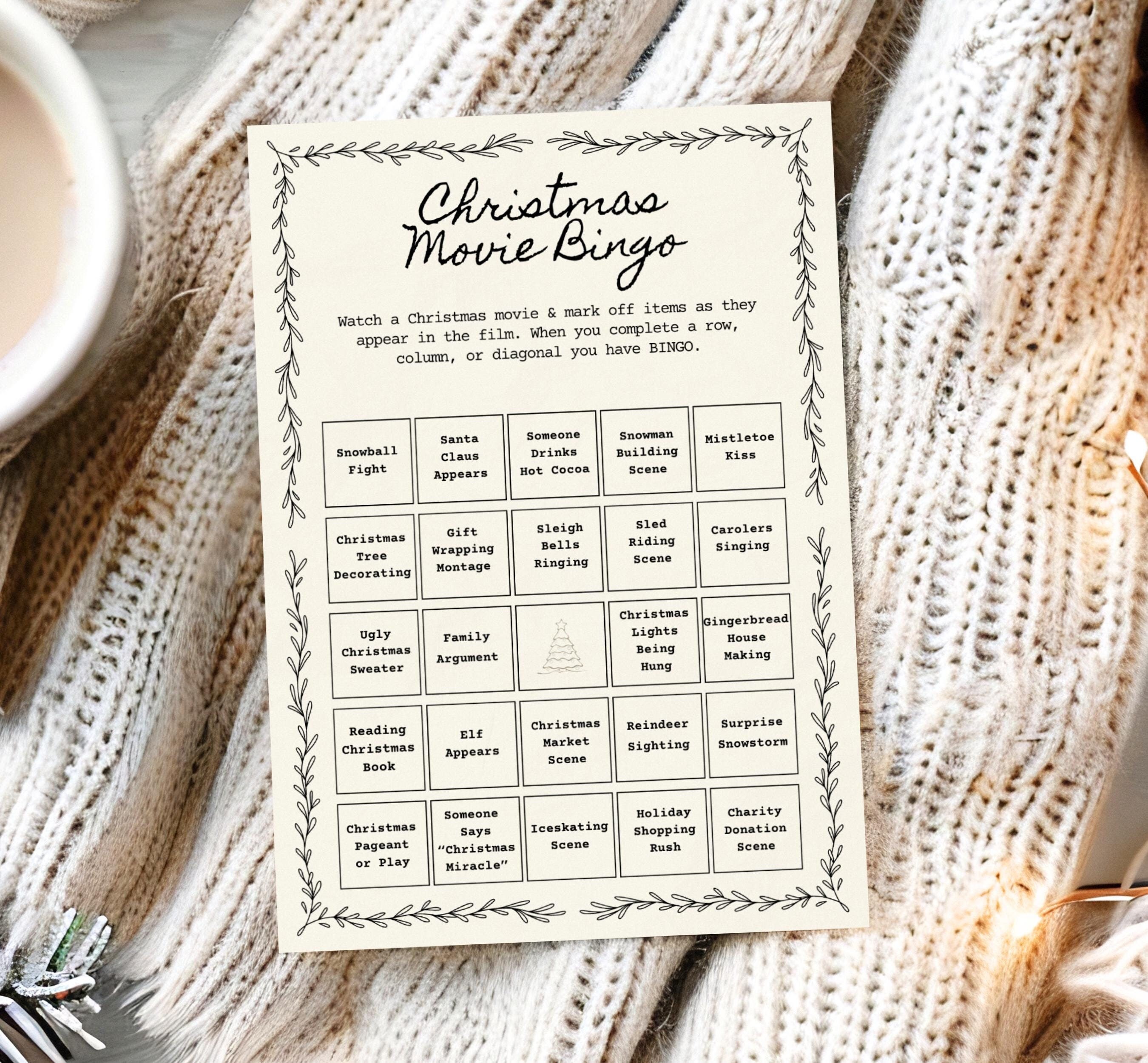 Christmas Movie Bingo Night Christmas Movie Bingo Cards Whimsical Xmas ...