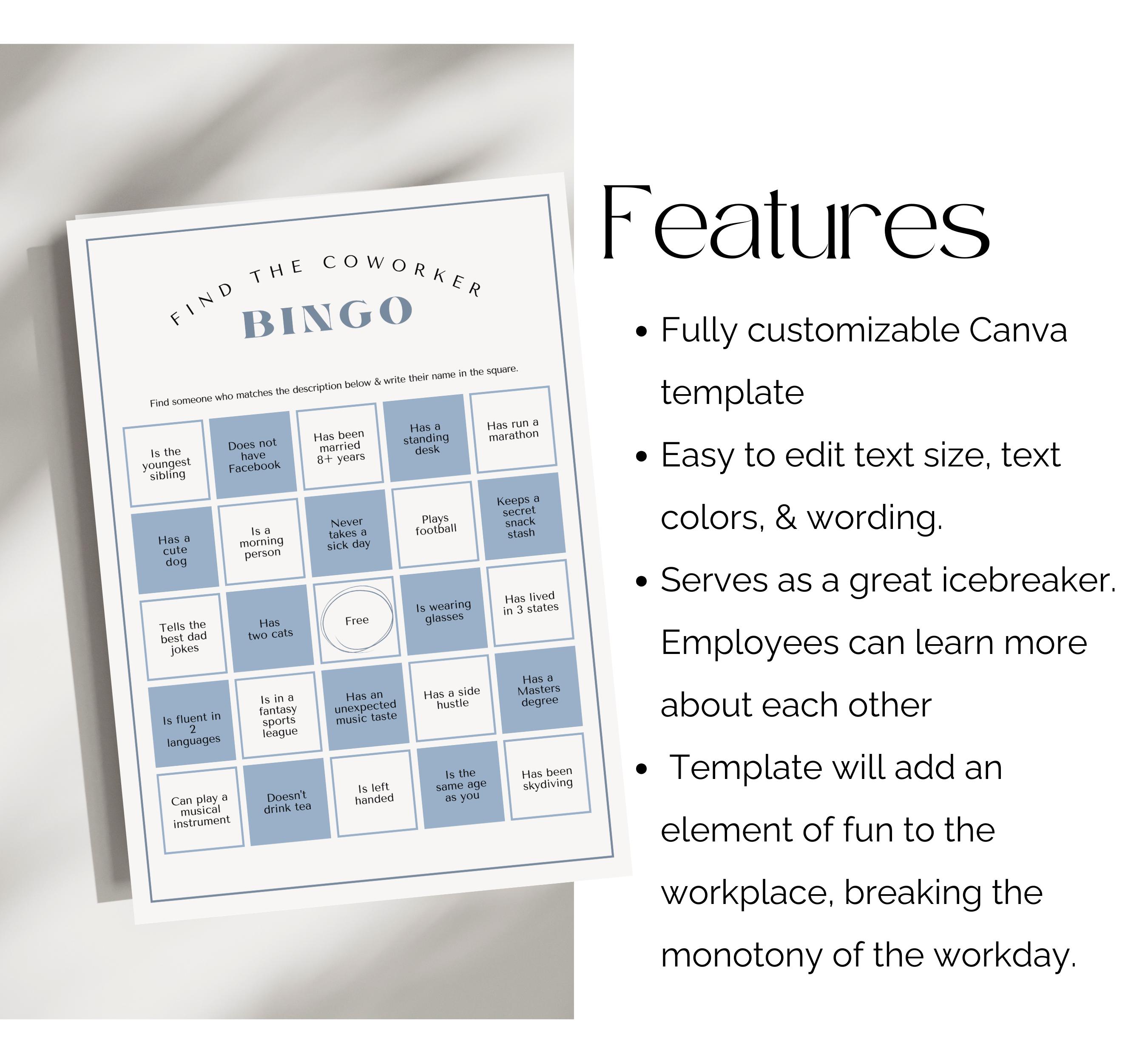 Workplace Bingo Find the Coworker Bingo Office Party Bingo Icebreaker ...
