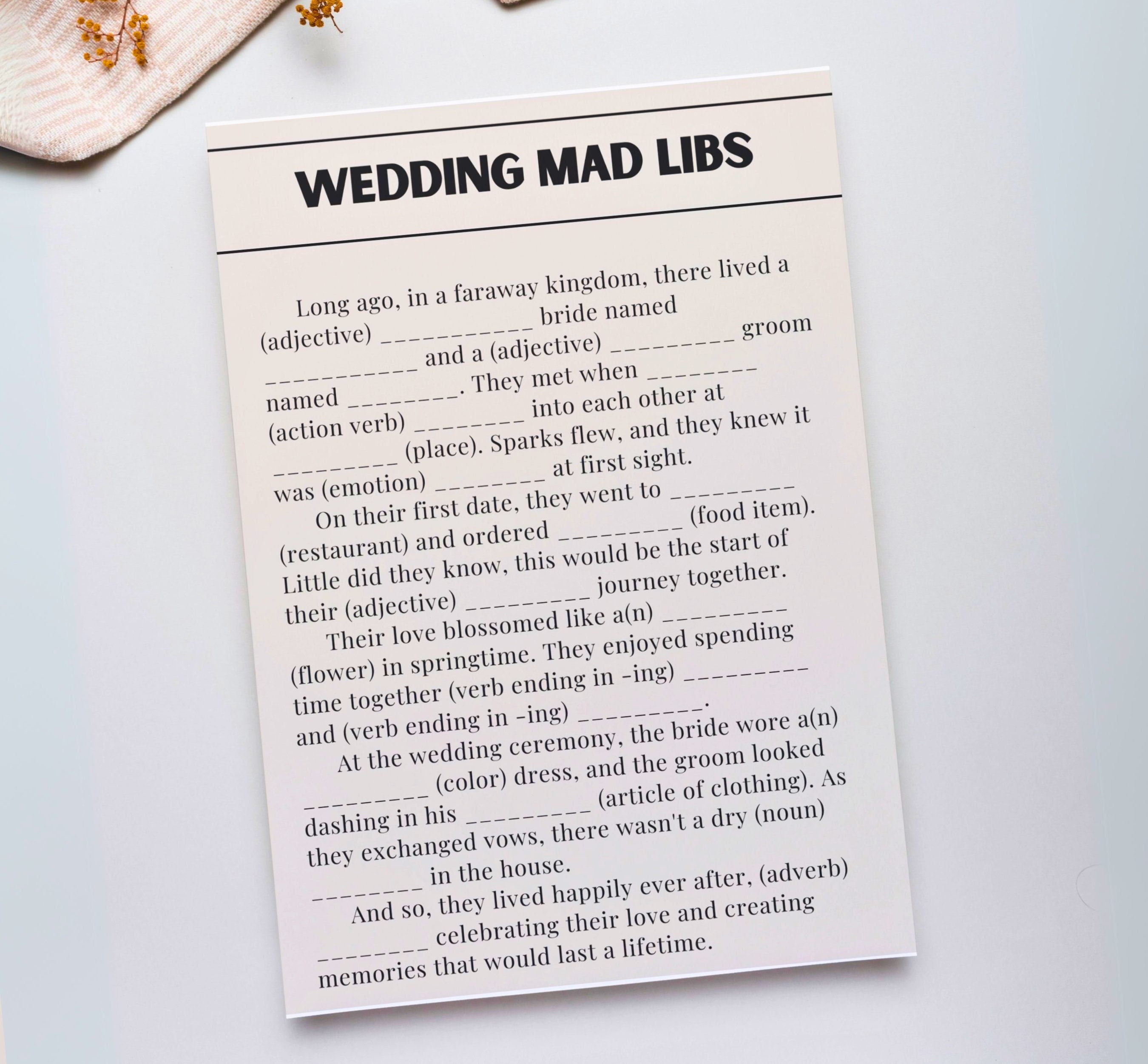 Mad Libs Wedding Table Game Over Wedding Vows Mad Libs Wedding Speech ...