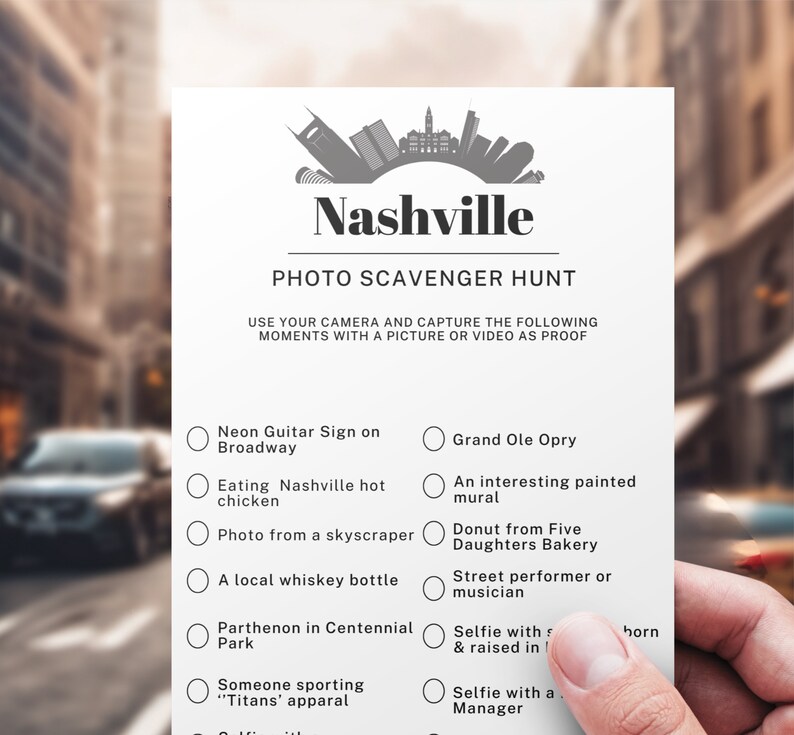 Printable City Scavenger Hunt, Nashville Scavenger Hunt Game, Nashville ...