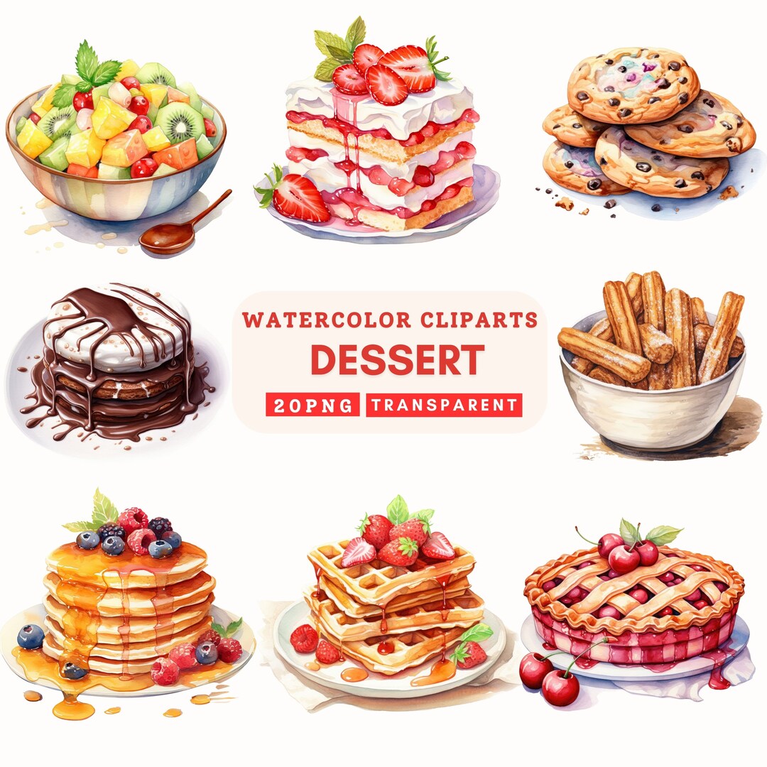 Watercolor Dessert Clipart, Cheesecake Strawberry Jam, Cola, Chocolate ...