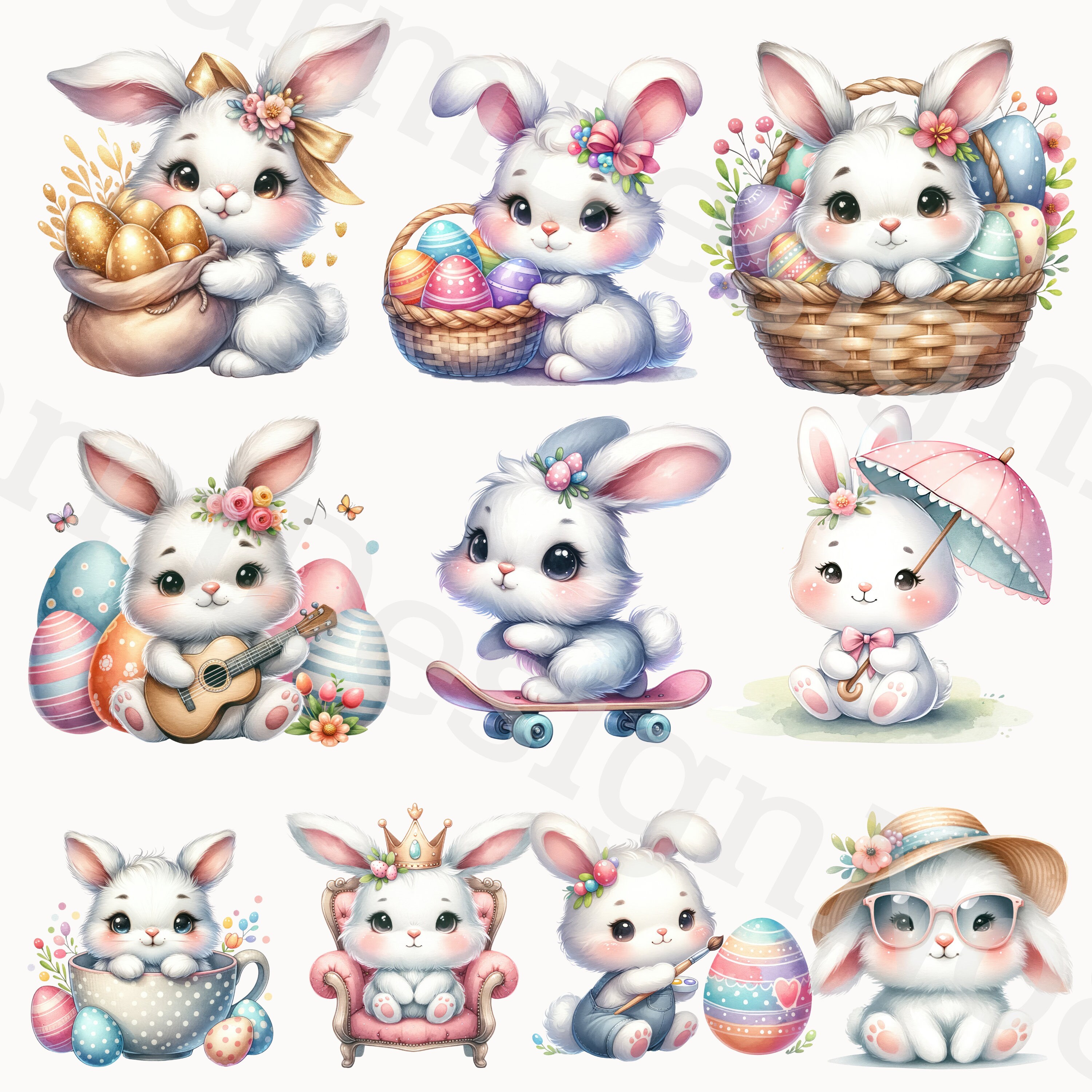 Easter Clipart, Watercolor Easter, Spring Clipart, Easter Bunny, Easter ...