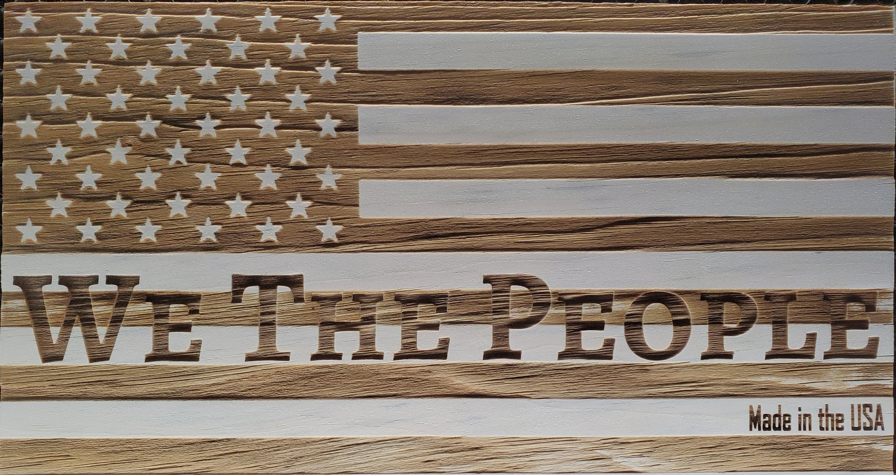 We the People, USA American Flag, Laser Engraved Live Edge Cherry ...