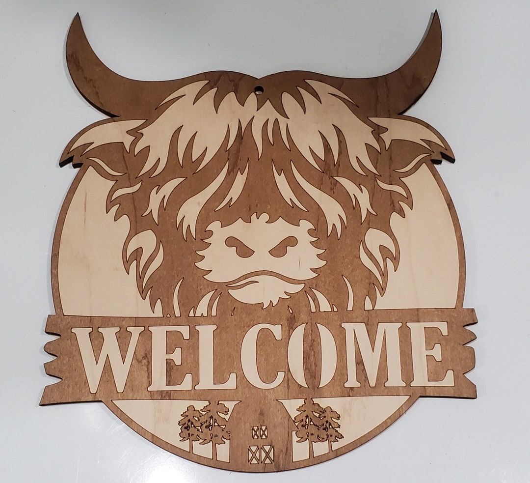 Highland Cow Welcome Sign, Front Door Decor, Welcome Sign, Laser ...