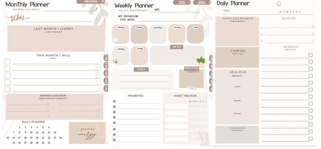 Digital Planner Printable Monthly Daily Weekly - Etsy