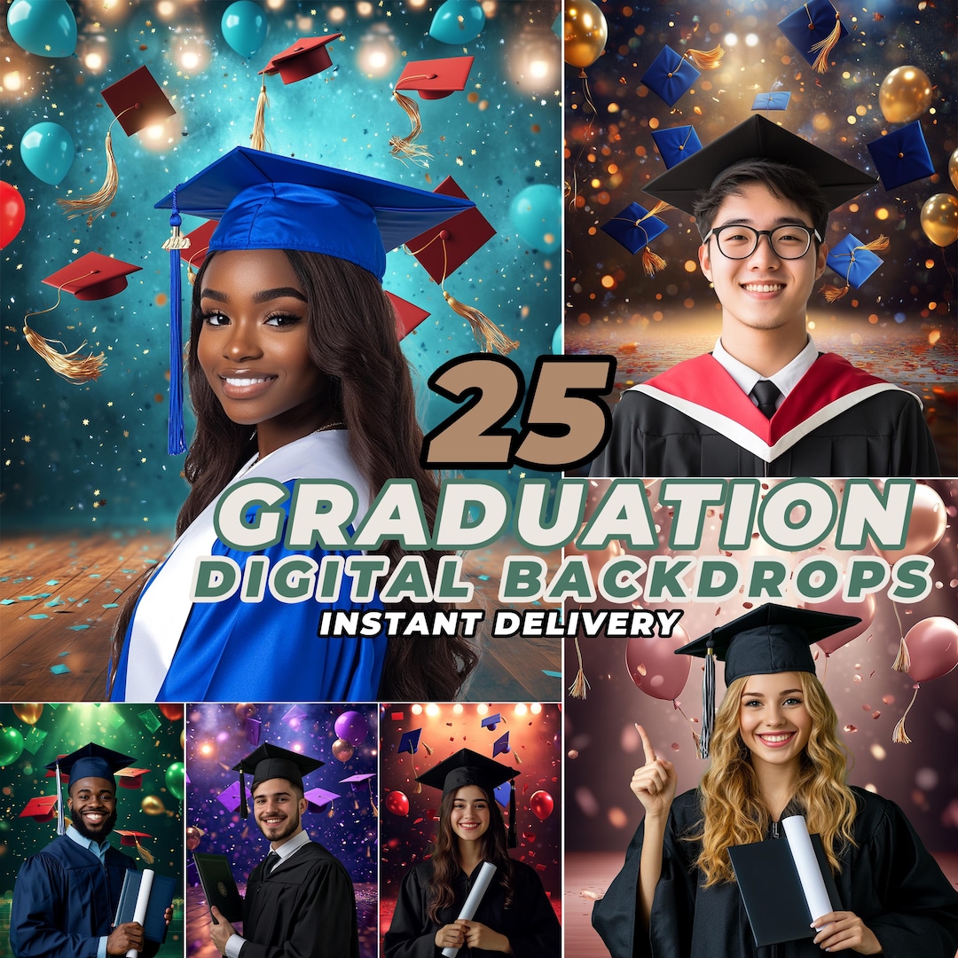 Glitter Graduation Photo Backgrounds: Senior Portrait Digital Backdrops ...