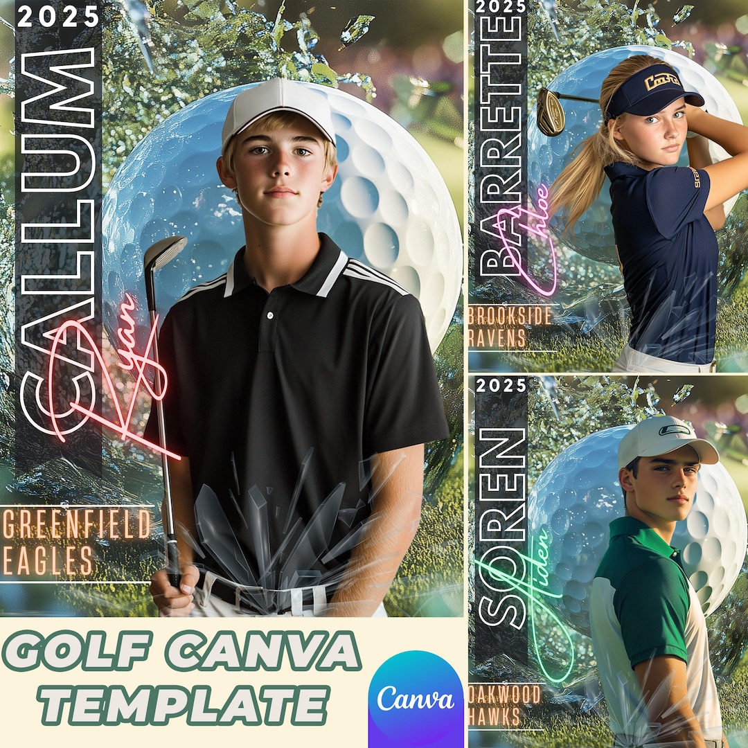 Shattering Glass Golf Ball Poster Canva Template | Customizable Sports ...