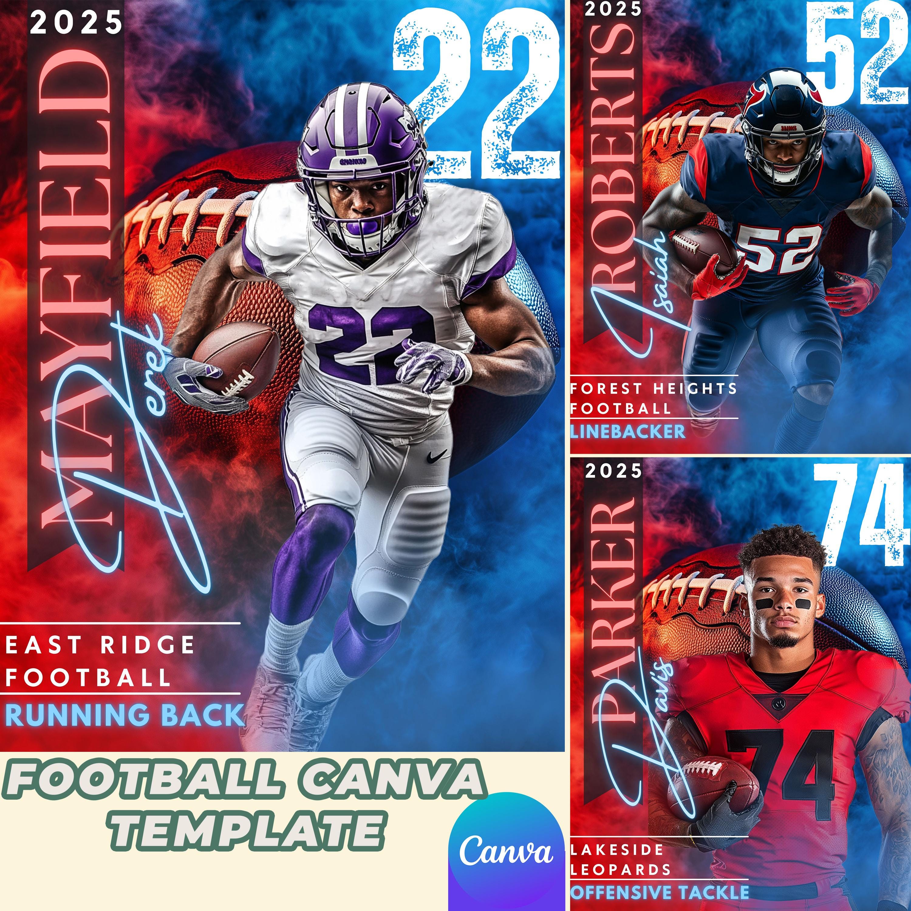 Blue & Red Fog Football Poster Canva Template - Etsy