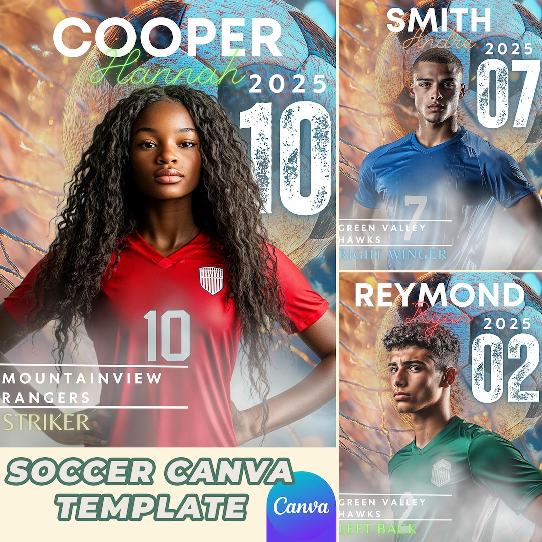 Golden Net Soccer Poster Canva Template: Senior Player Design (digital ...