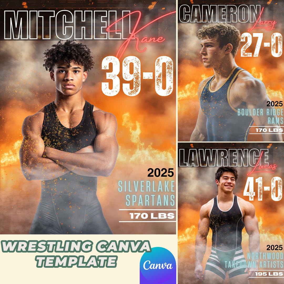 Fiery Wrestling Poster Canva Template | Customizable High School Senior ...