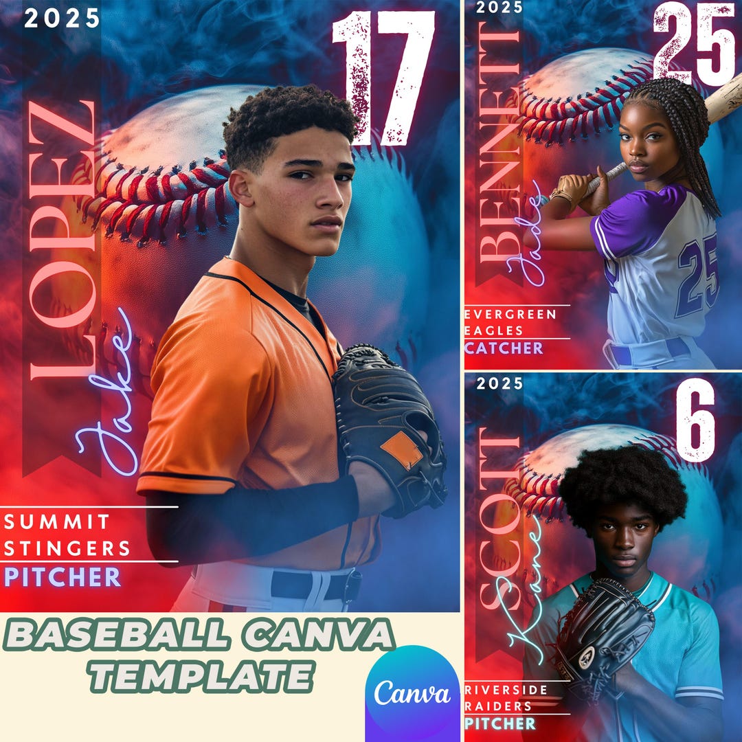 Red & Blue Smoke Baseball Poster: Customizable Canva Template - Etsy