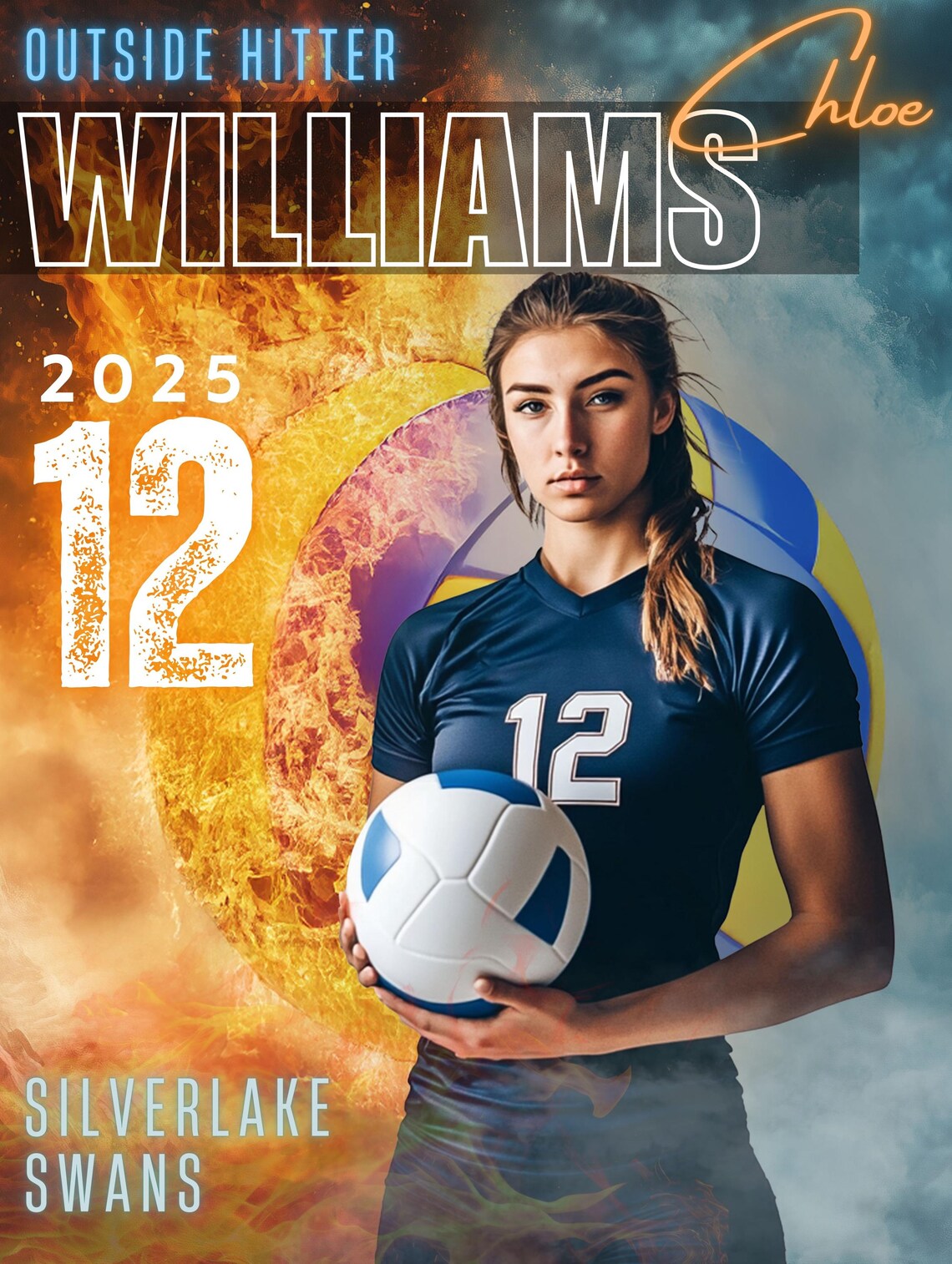 Volleyball Poster Canva Template | Fiery Volleyball Backdrop | Editable ...