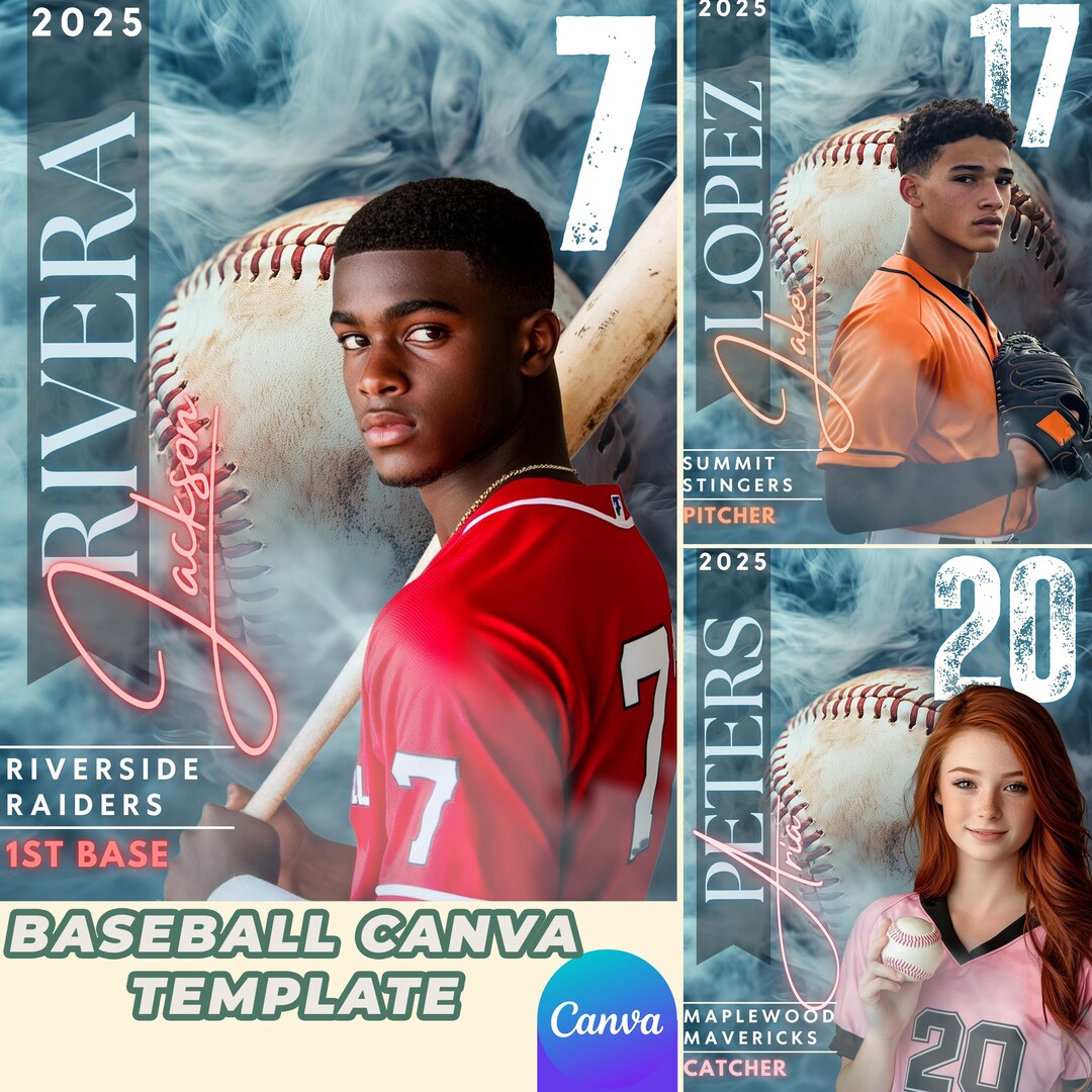 Smoky Baseball Poster Canva Template Customizable Sports Banner, Senior ...