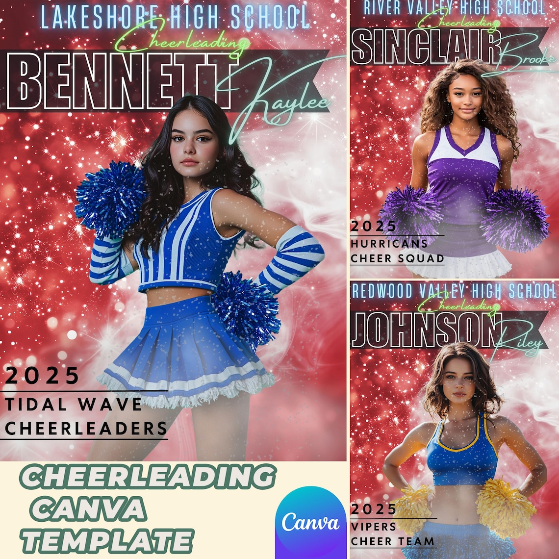 Cheerleading Canva Template | Red and White Sparkles Cheer Background ...