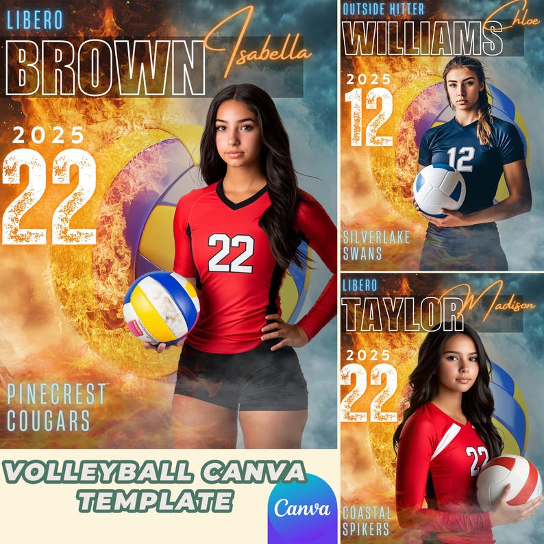 Fiery Volleyball Poster Canva Template: Editable Sports Banner - Etsy