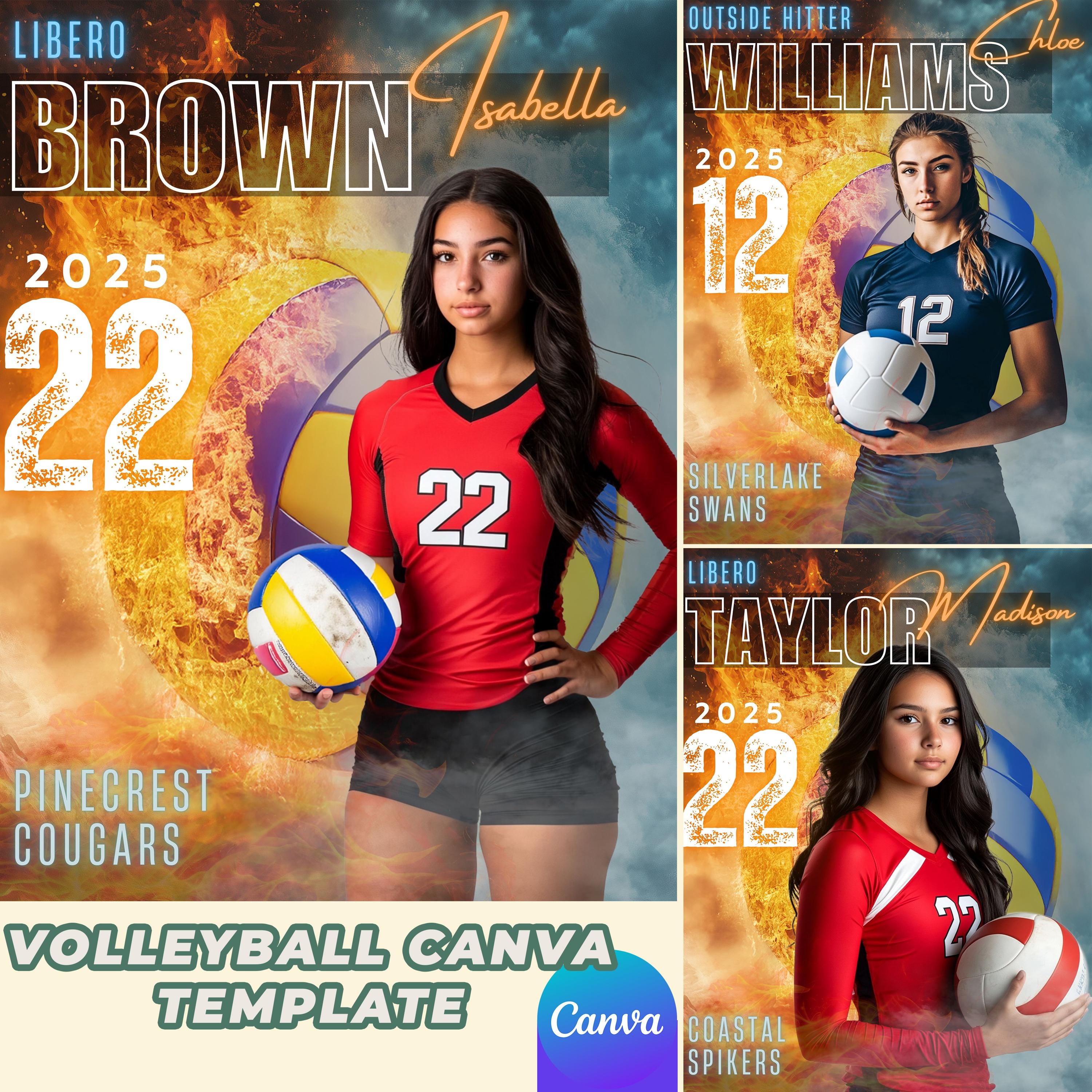 Volleyball Poster Canva Template | Fiery Volleyball Backdrop | Editable ...