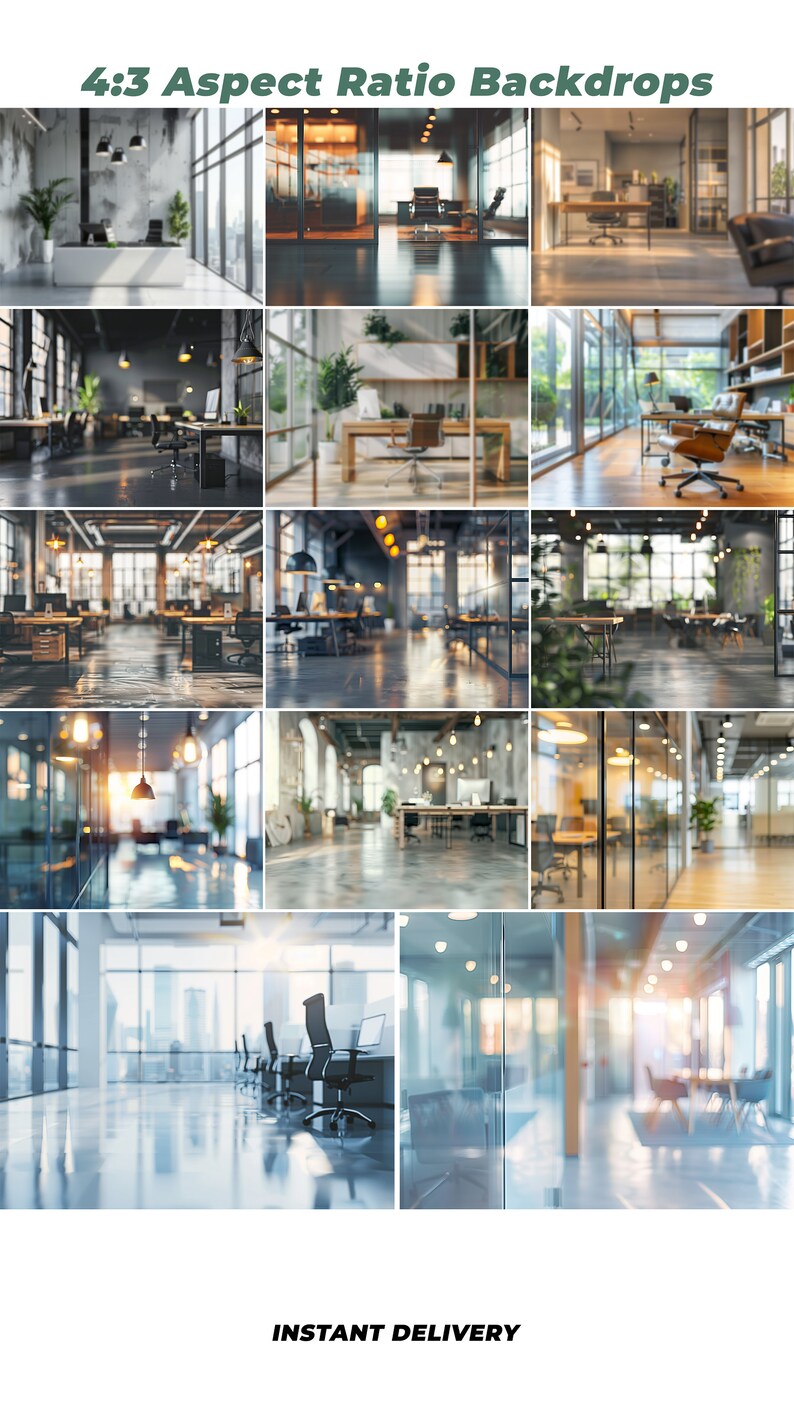 Set of 50 Professional Digital Backdrops for Zoom | Modern Office Soft ...