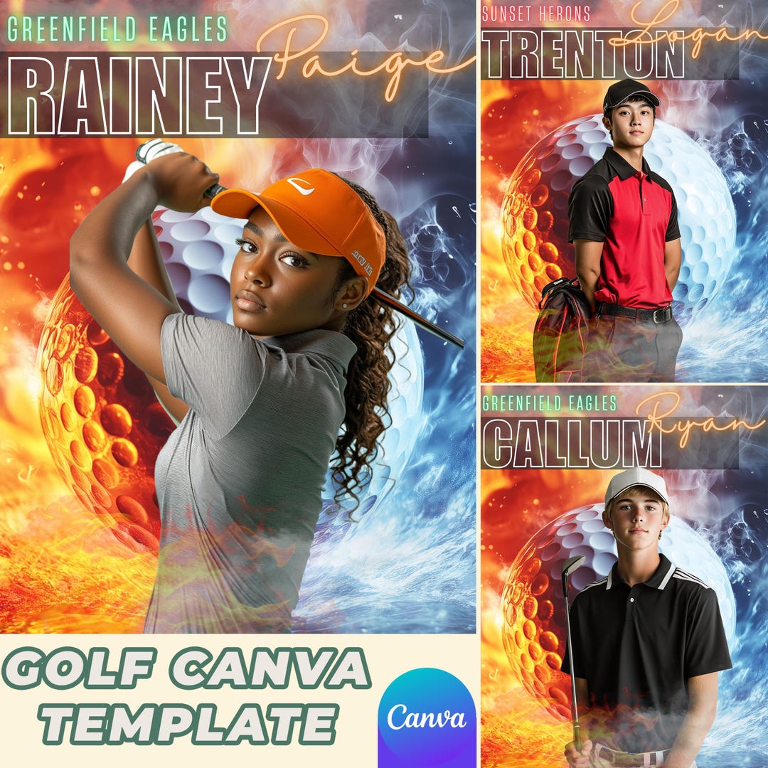 Icy and Fiery Golf Ball Poster Canva Template | Customizable Sports ...