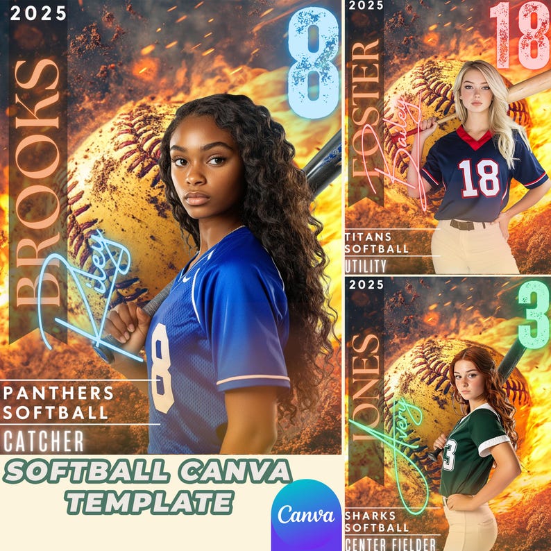 Blazing Softball Canva Template | Editable Digital Sports Poster for ...