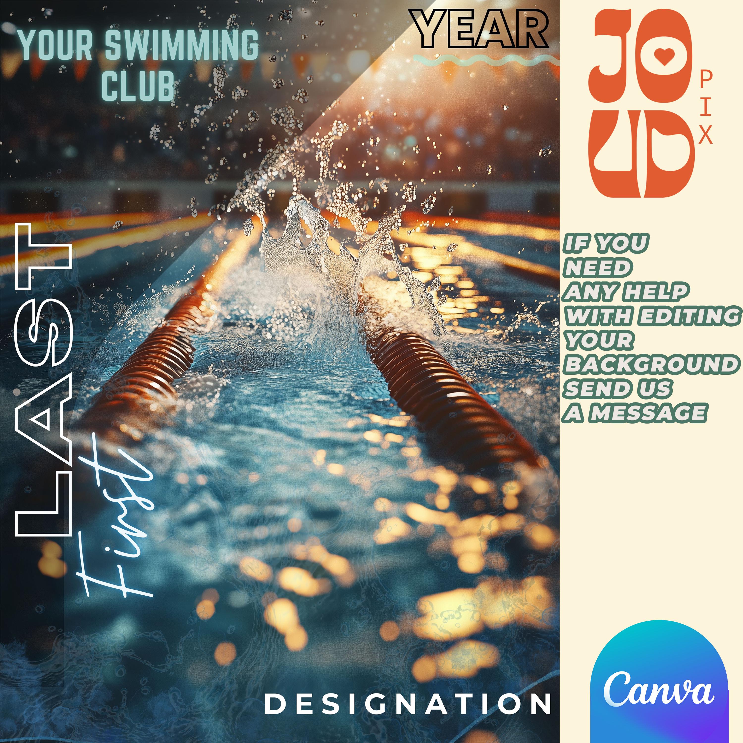 Swimming Poster Canva Template | Custom Swimmer Background for Senior ...