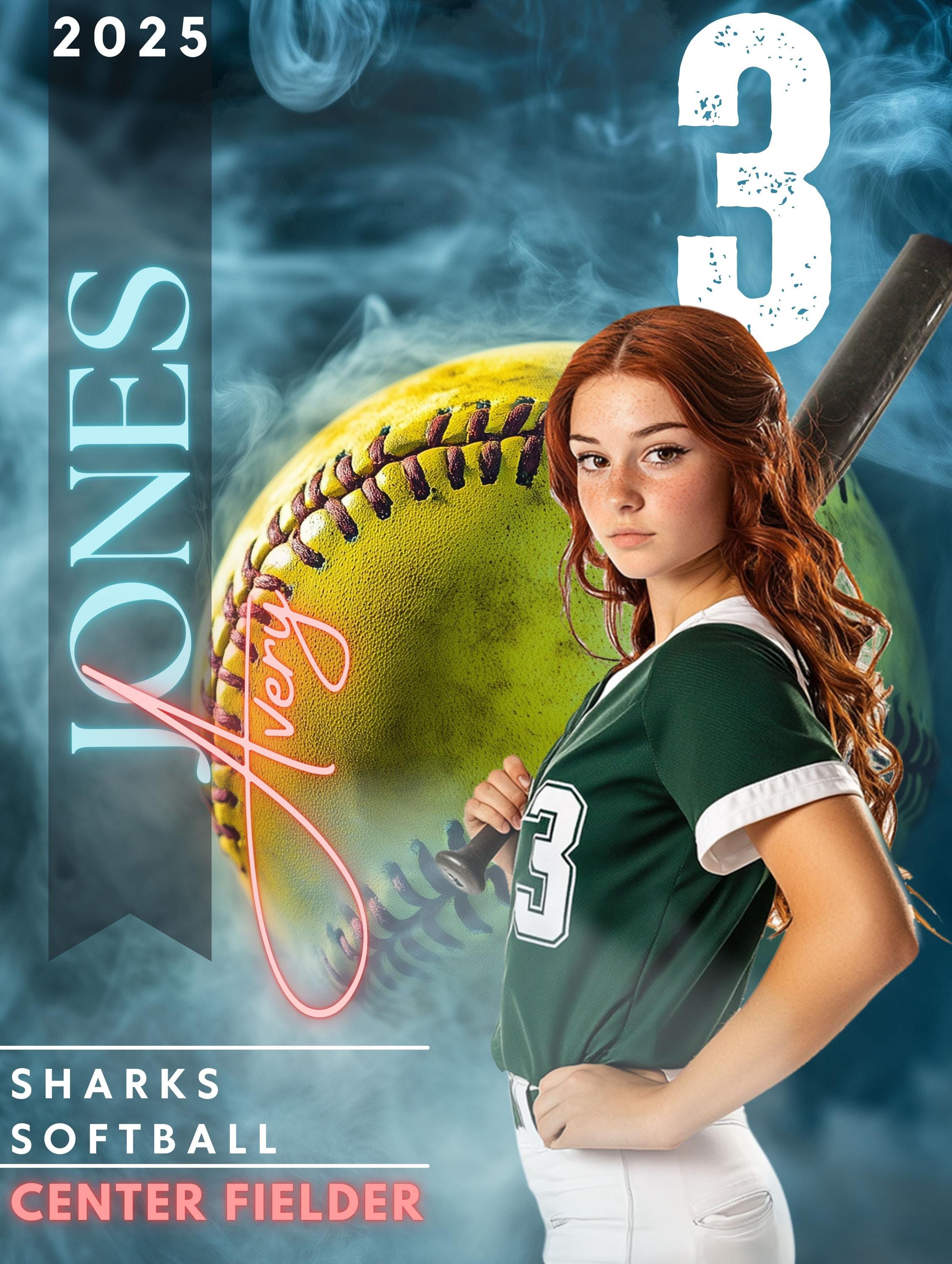 Smoky Softball Canva Template Design | Digital Sports Poster Background ...