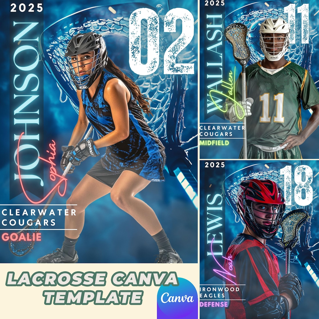 Blue Light Lacrosse Canva Template: Sports Poster, Senior Banners ...
