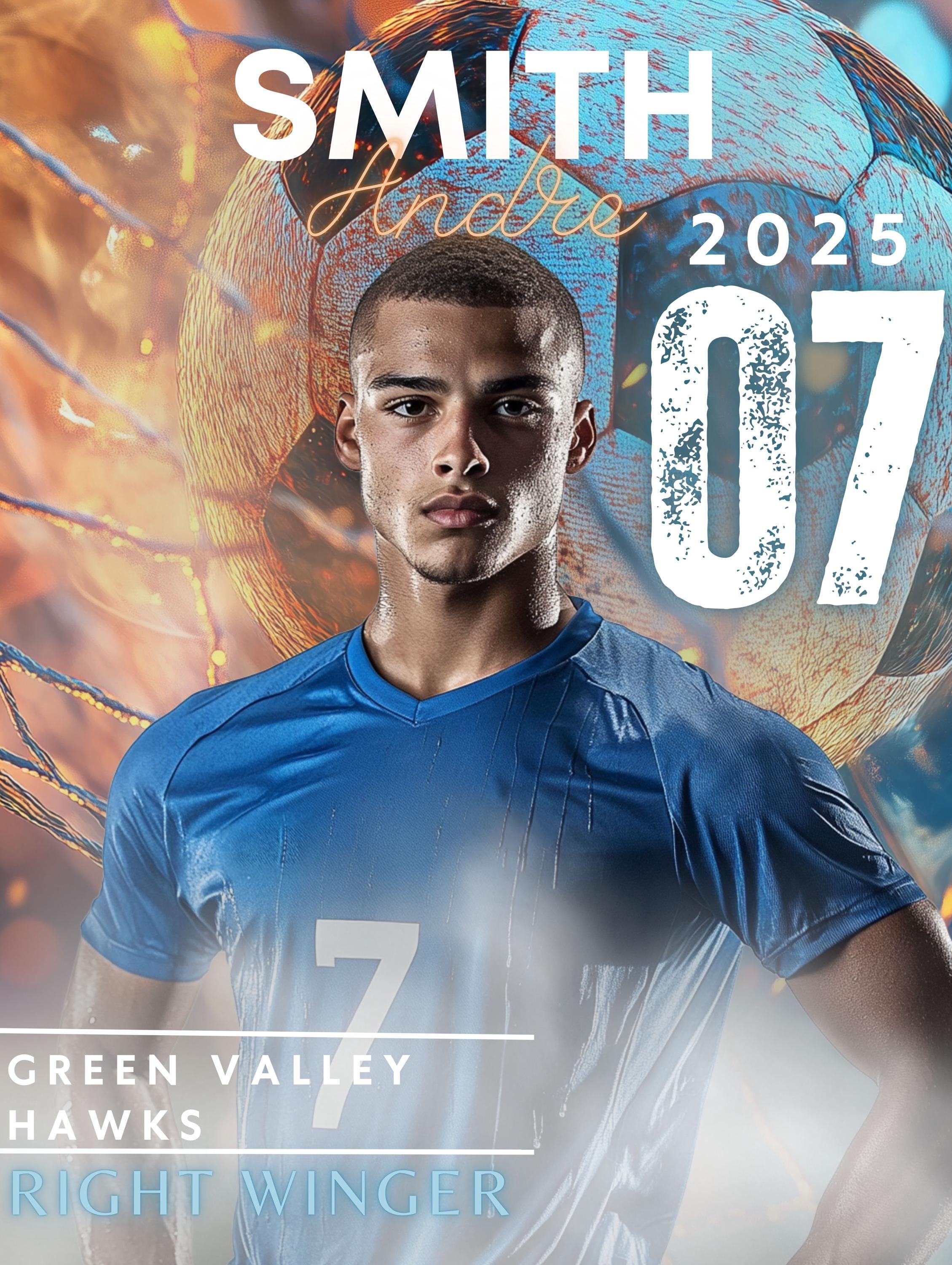 Golden Net Soccer Poster Canva Template: Senior Player Design (digital ...