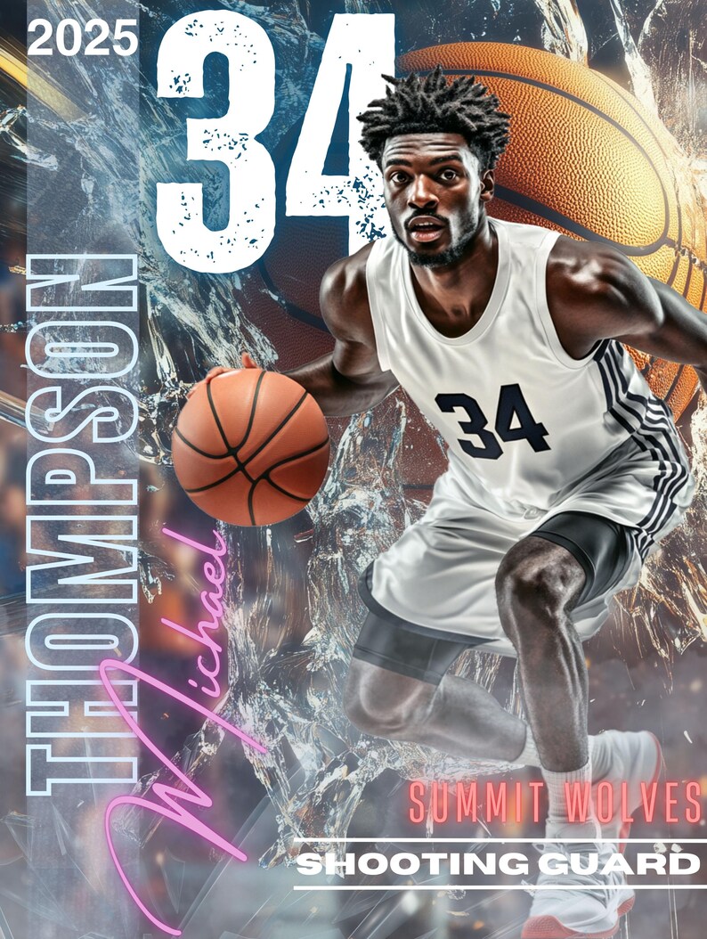 Shattered Glass Basketball Canva Template Senior Sports Poster ...