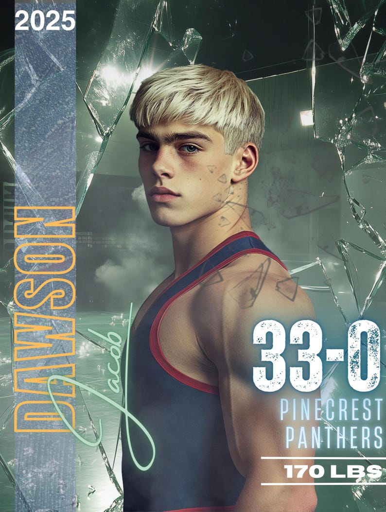 Shattered Glass Wrestling Poster Canva Template | High School Senior ...