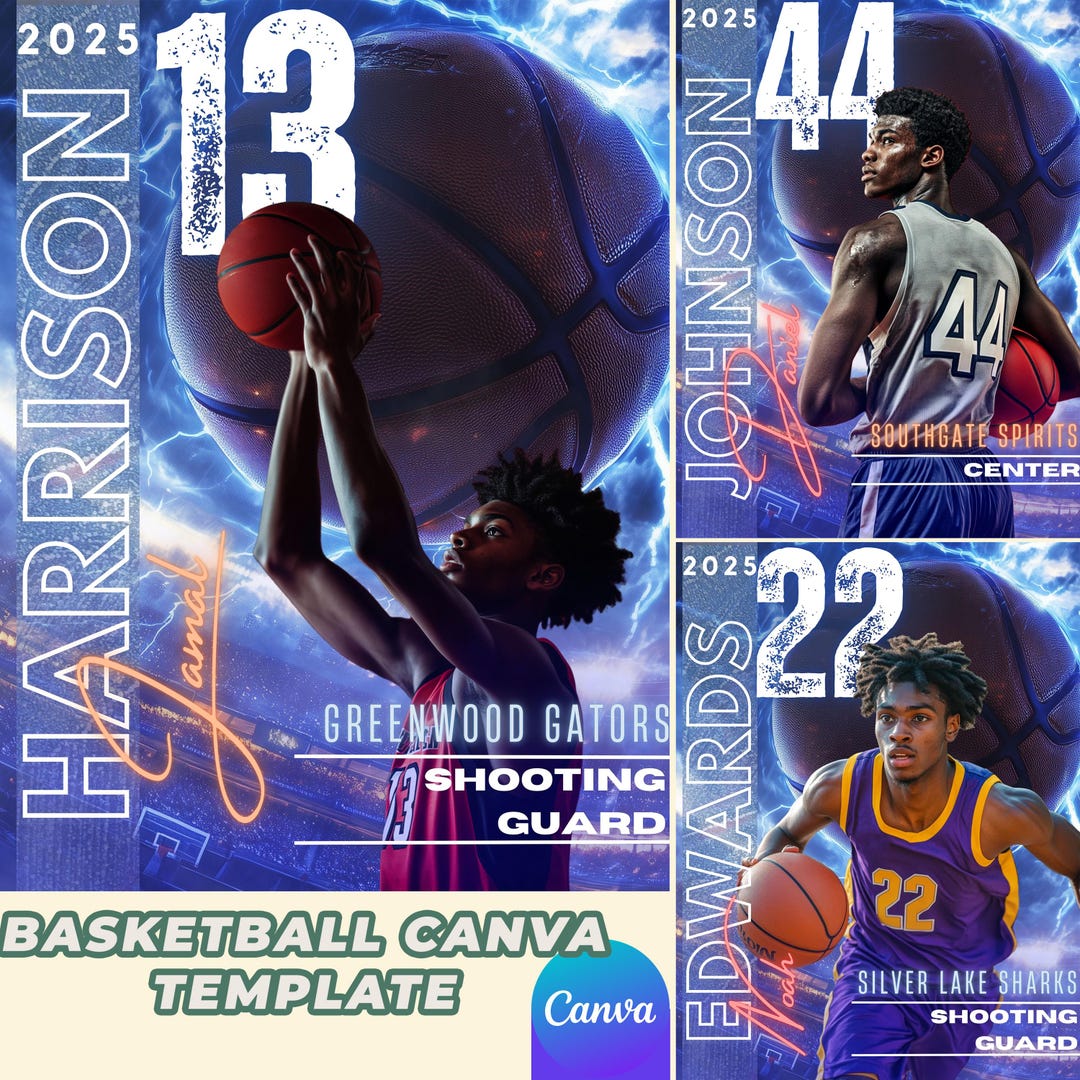 Lightning Basketball Poster Canva Template: Senior Sports, Team Banner ...