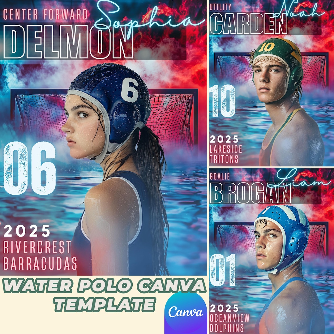 Dynamic Water Polo Goal Poster Canva Template | Customizable Sports ...