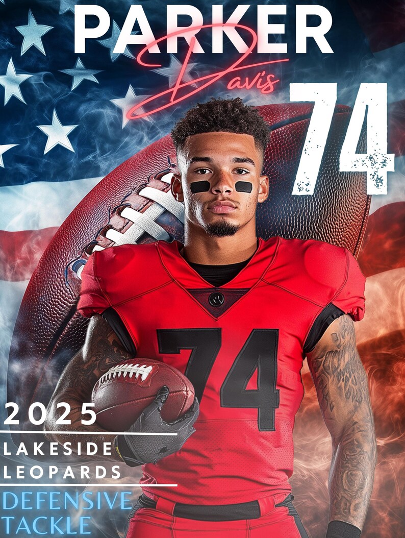 American Flag Football Poster: Canva Template for Senior Banners - Etsy