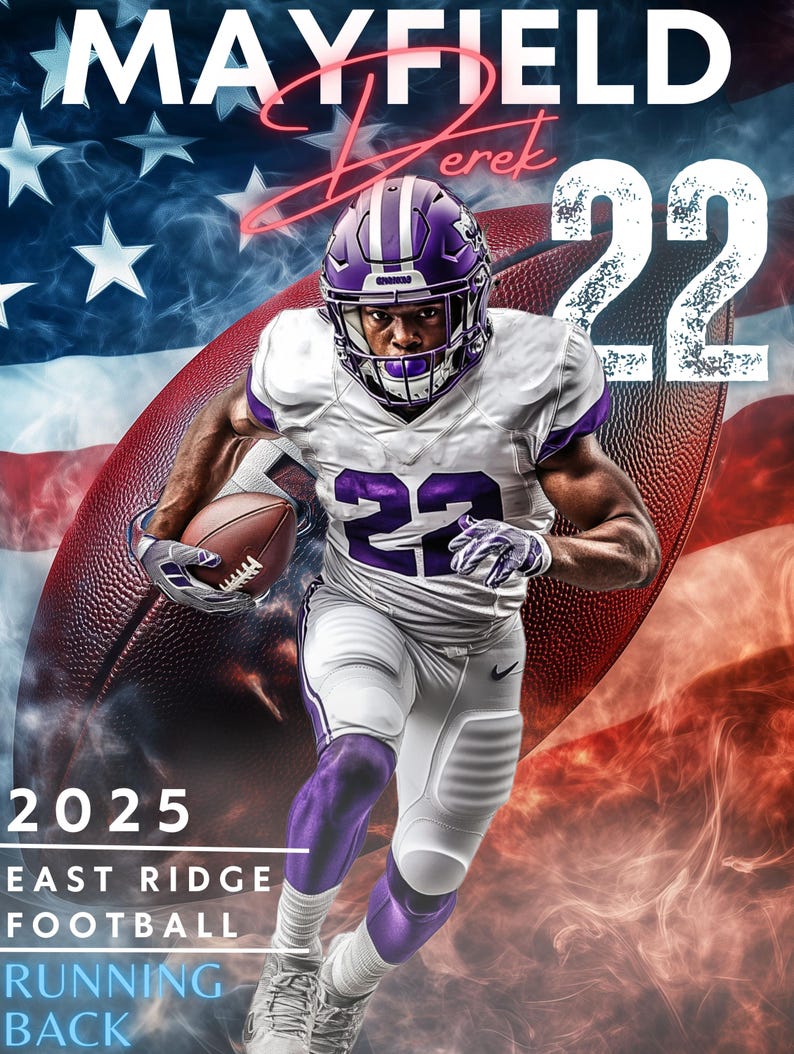 American Flag Football Poster: Canva Template for Senior Banners - Etsy