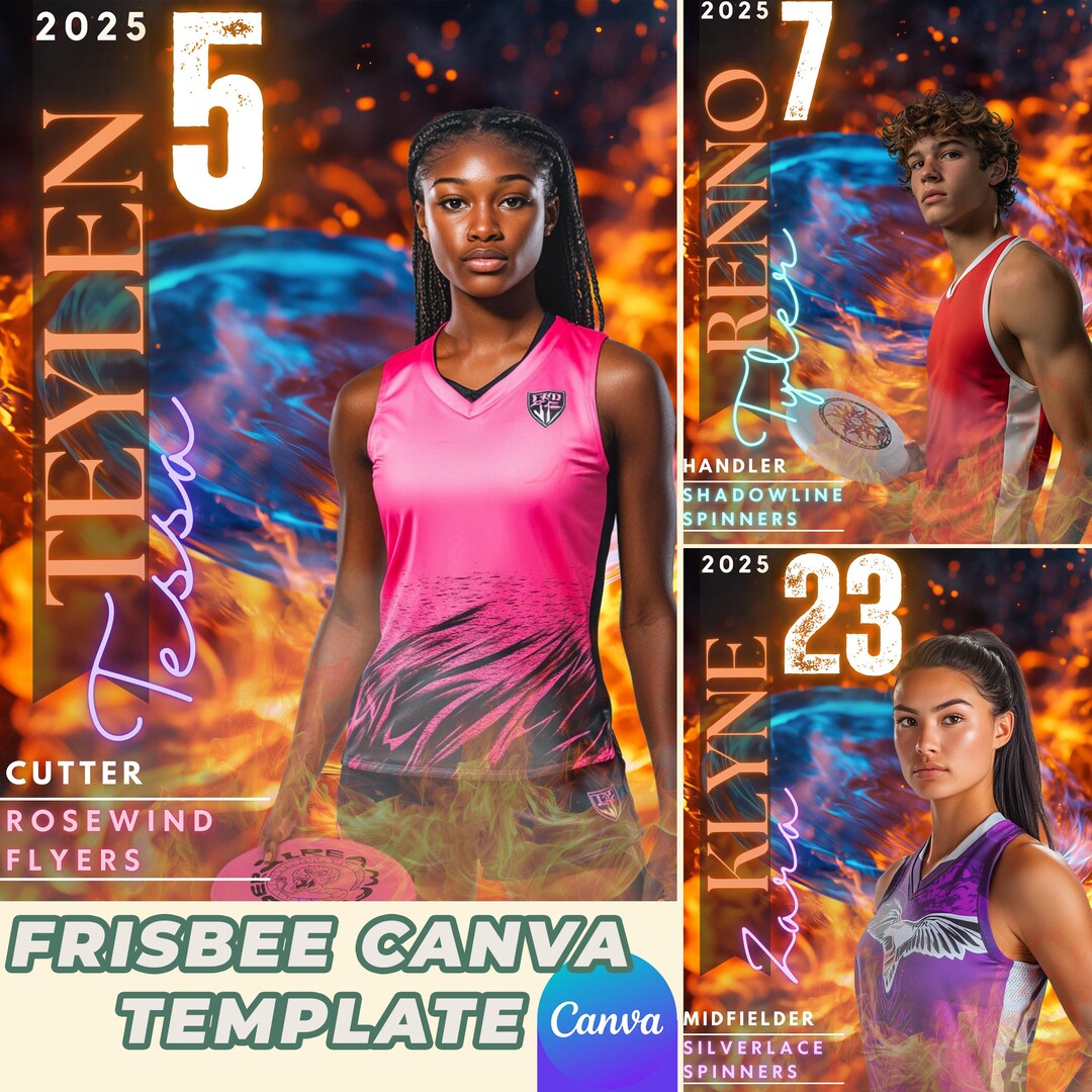 Fiery Frisbee Poster Canva Template: Senior Sports Banner - Etsy