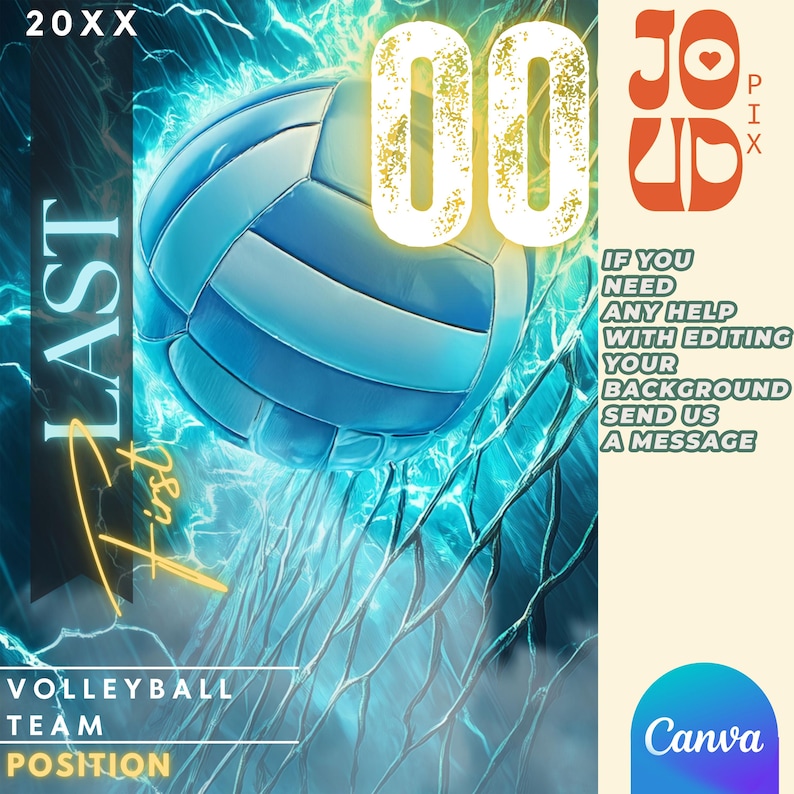Electric Volleyball Poster Canva Template: Lightning Sports Backdrop - Etsy